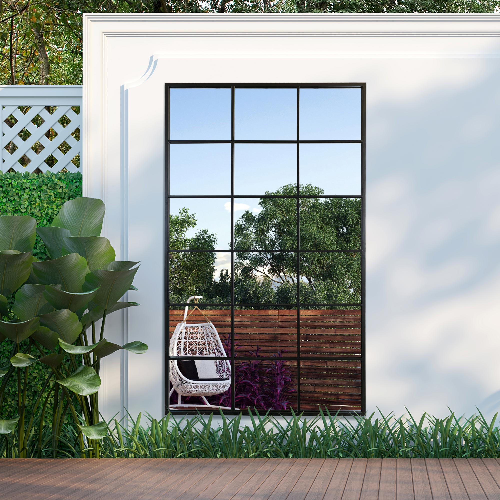 Modern Large Outdoor Garden Mirror (Black Frame)